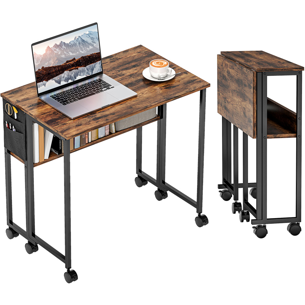 HOMCOM Single Shelf Foldable Computer Desk with Wheels and Side Bag ...