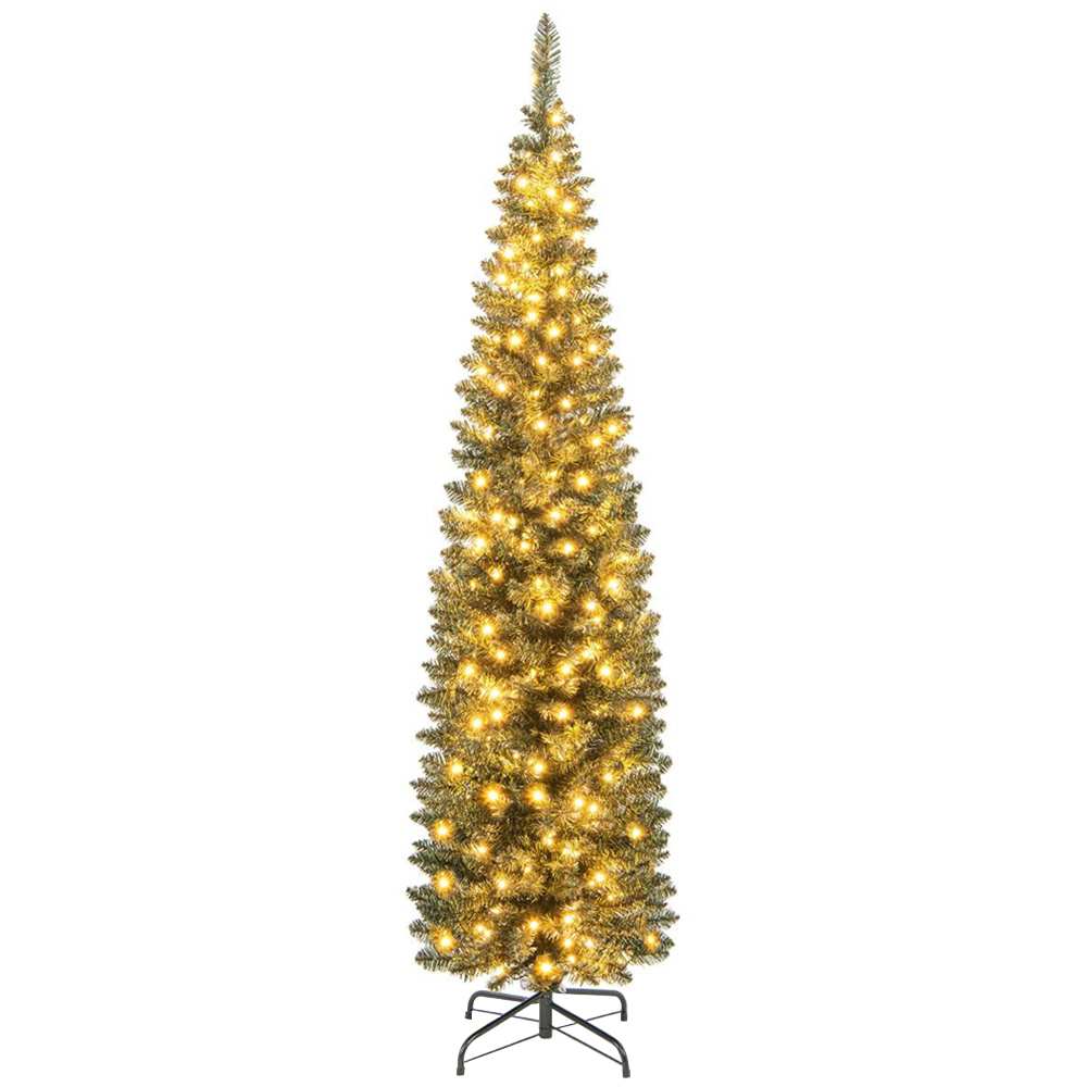 Costway Pre Lit Warm White Slim Pencil LED Artificial Christmas Tree ...