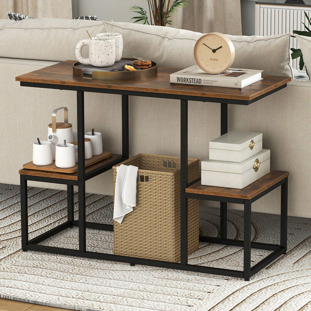 Costway 2 Shelf Rustic Brown Console Table Wilko