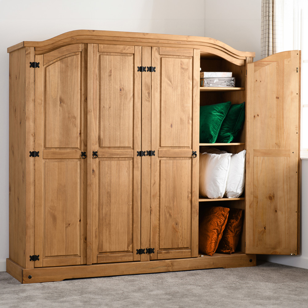 Seconique Corona 4 Door Distressed Waxed Pine Wardrobe Wilko