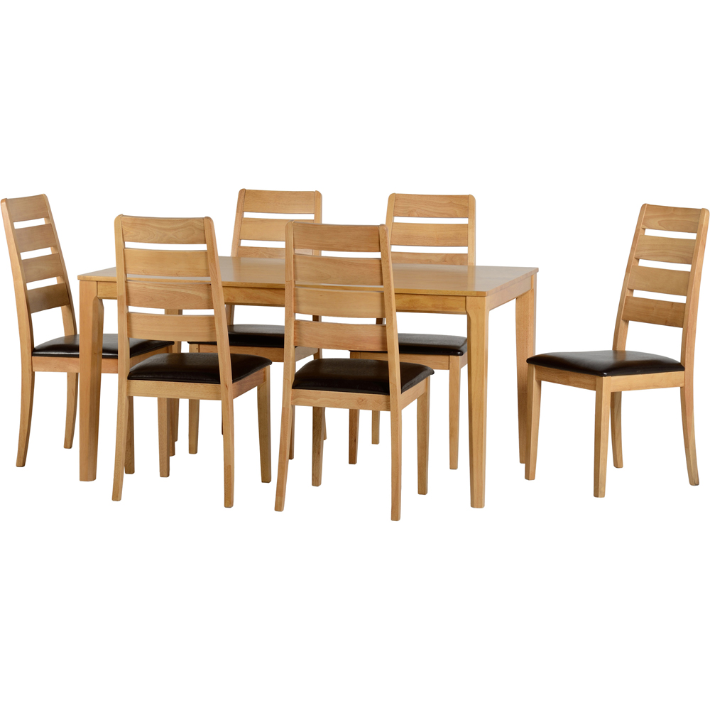 Seconique Logan 6 Seater Large Dining Set Oak Varnish and Brown | Wilko