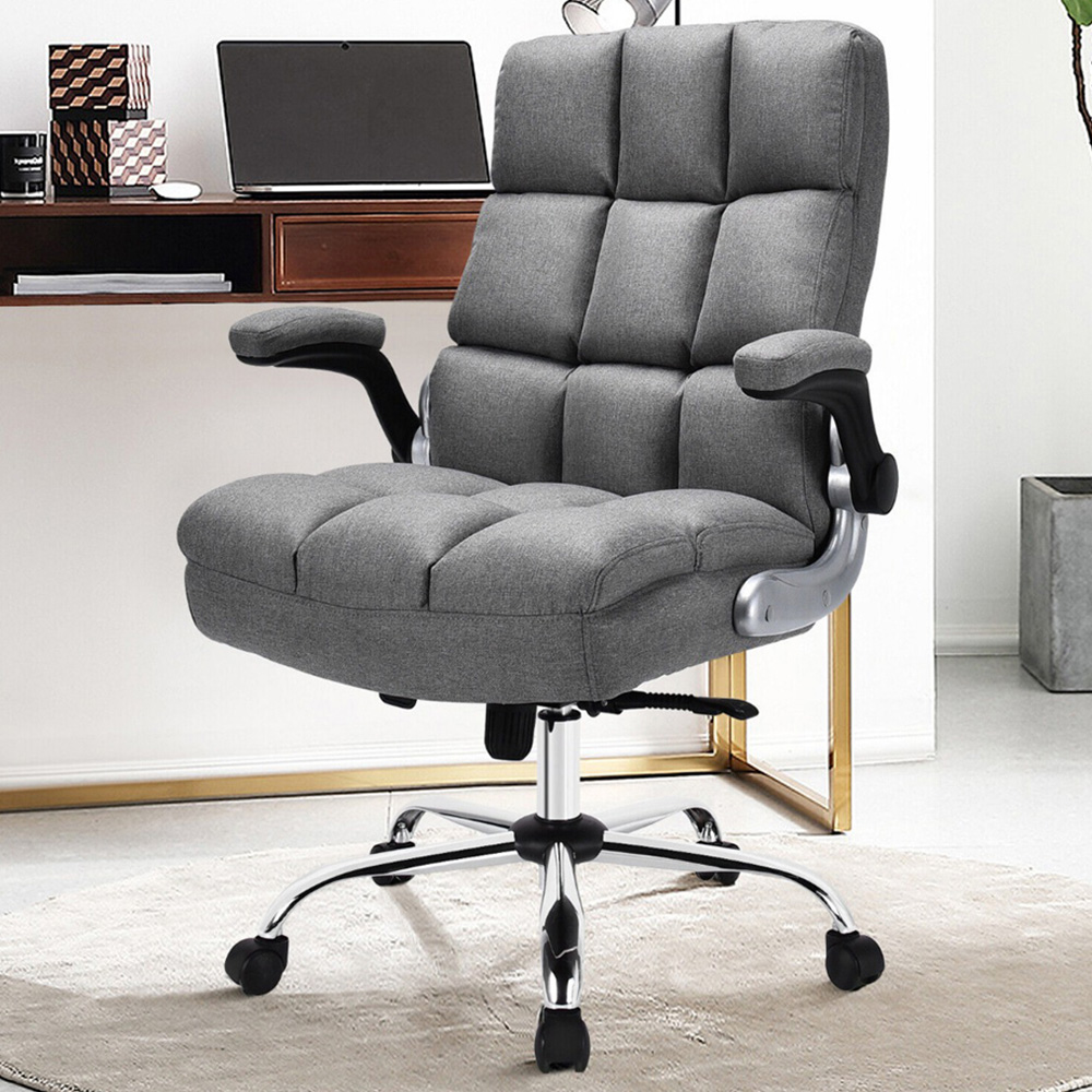 Costway Grey Linen Upholstered Office Chair
