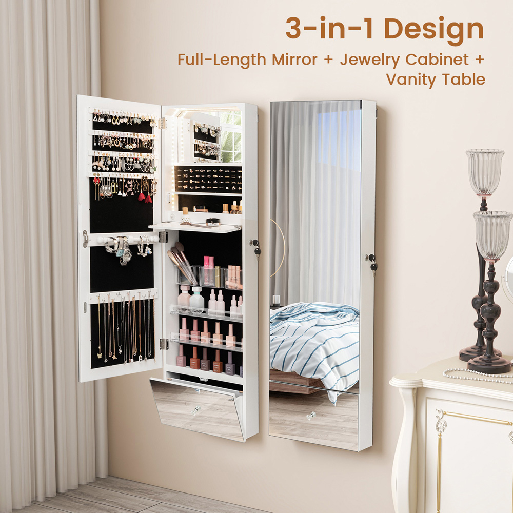 Costway LED White Wall Mounted Jewellery Mirror Cabinet
