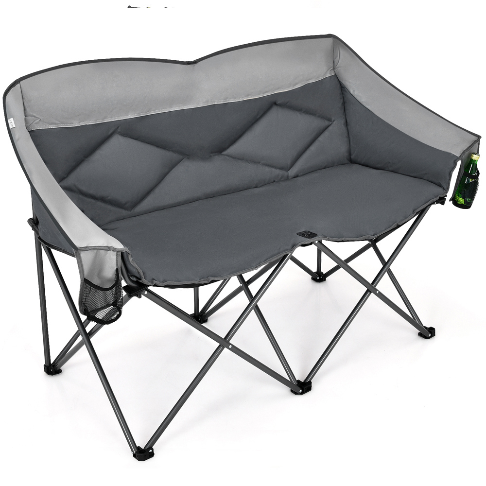 Costway 2 Seater Grey Folding Camping Chair with Padded Seat