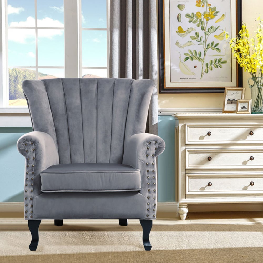 Living and Home Vintage Grey Velvet Wingback Armchair | Wilko