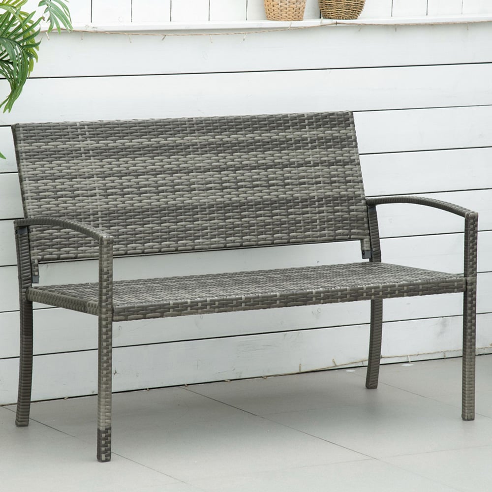Outsunny 2 Seater Grey Rattan Bench | Wilko
