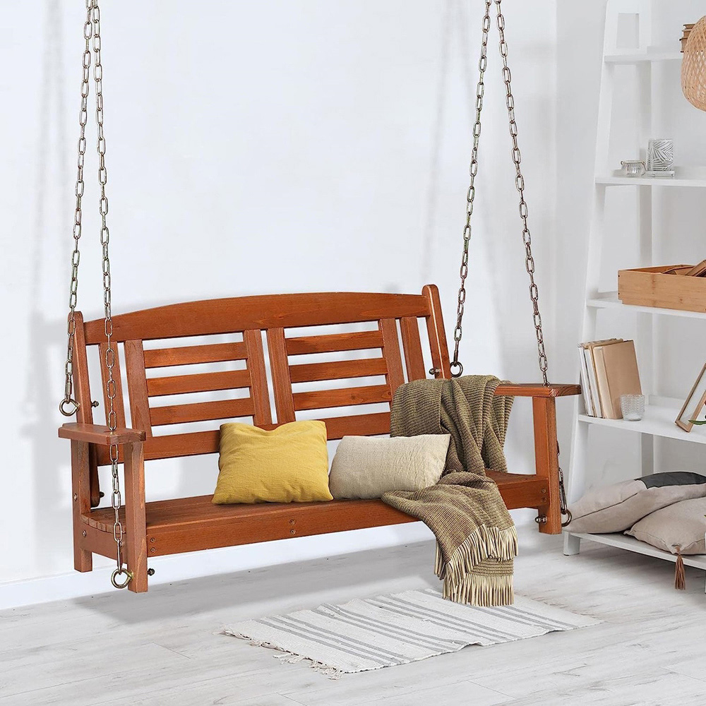 Eurotrade 2 Seater Brown Wooden Swing Chair | Wilko