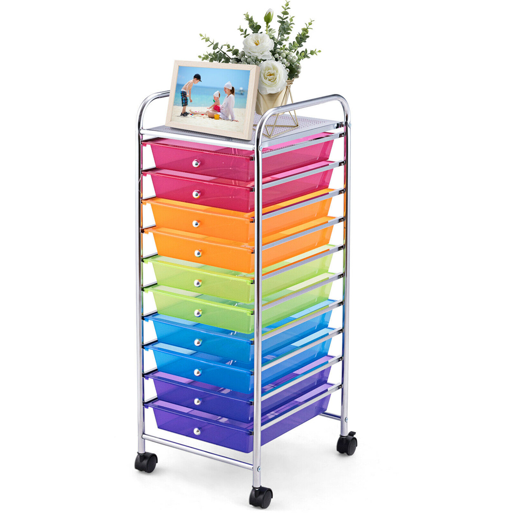 Costway 10 Drawer Multicolour Mobile Storage Trolley | Wilko
