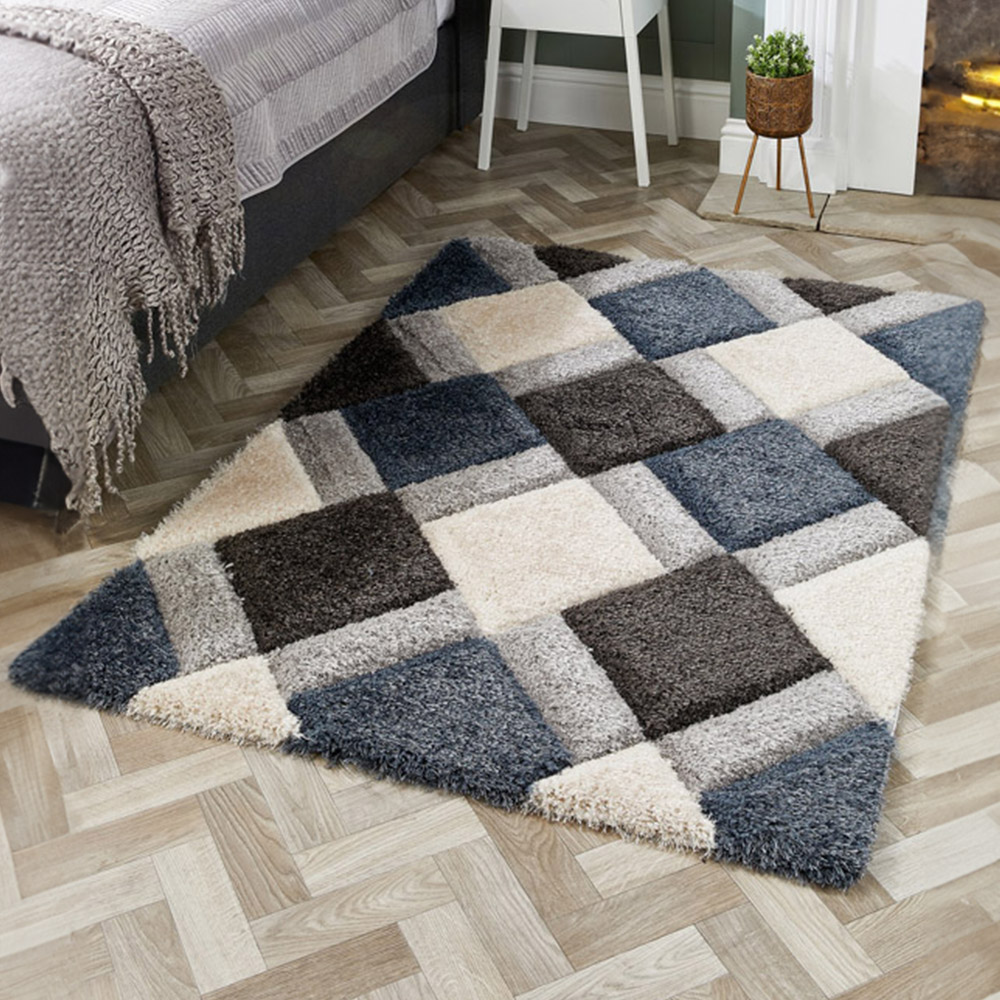 Origins 3D GEO Petrol Blue Shaggy Rug 160 x 230cm | Wilko