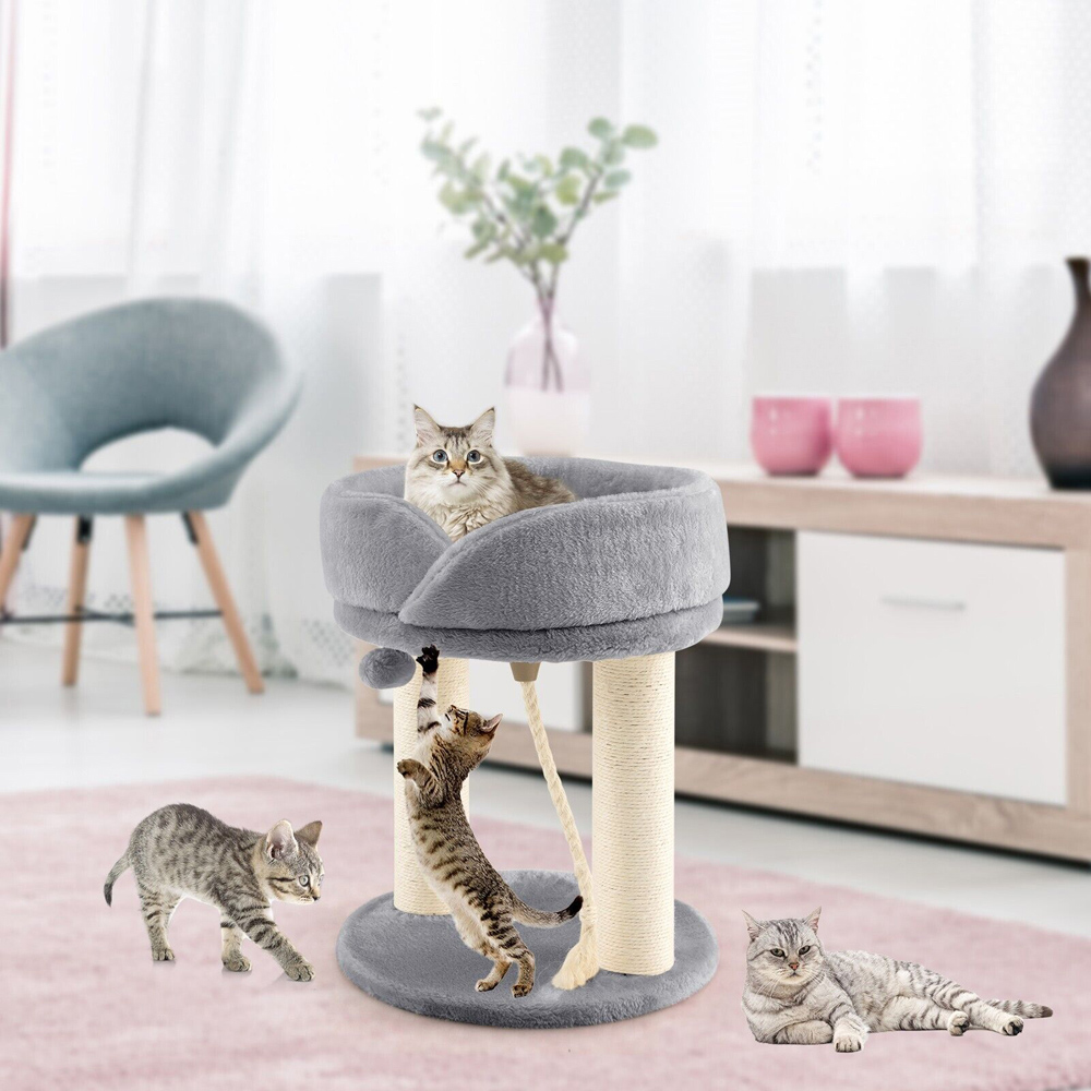 Costway Grey Cat Tree with Fur Ball and Sisal Rope | Wilko
