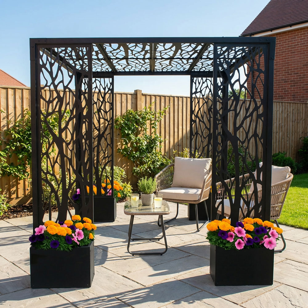 Ornate Pergola with Planters Kit Black | Wilko