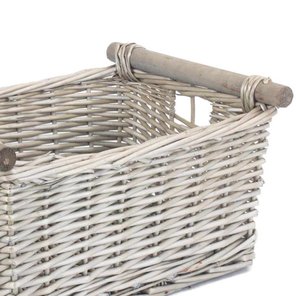 Red Hamper Grey Wash Wooden Handled Medium Wicker Storage Basket | Wilko