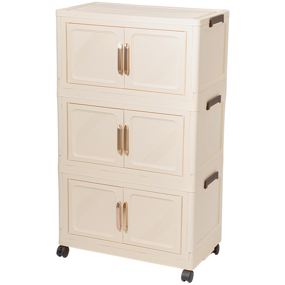 Living and Home 6 Door Cream Foldable Rolling Storage Cabinet | Wilko