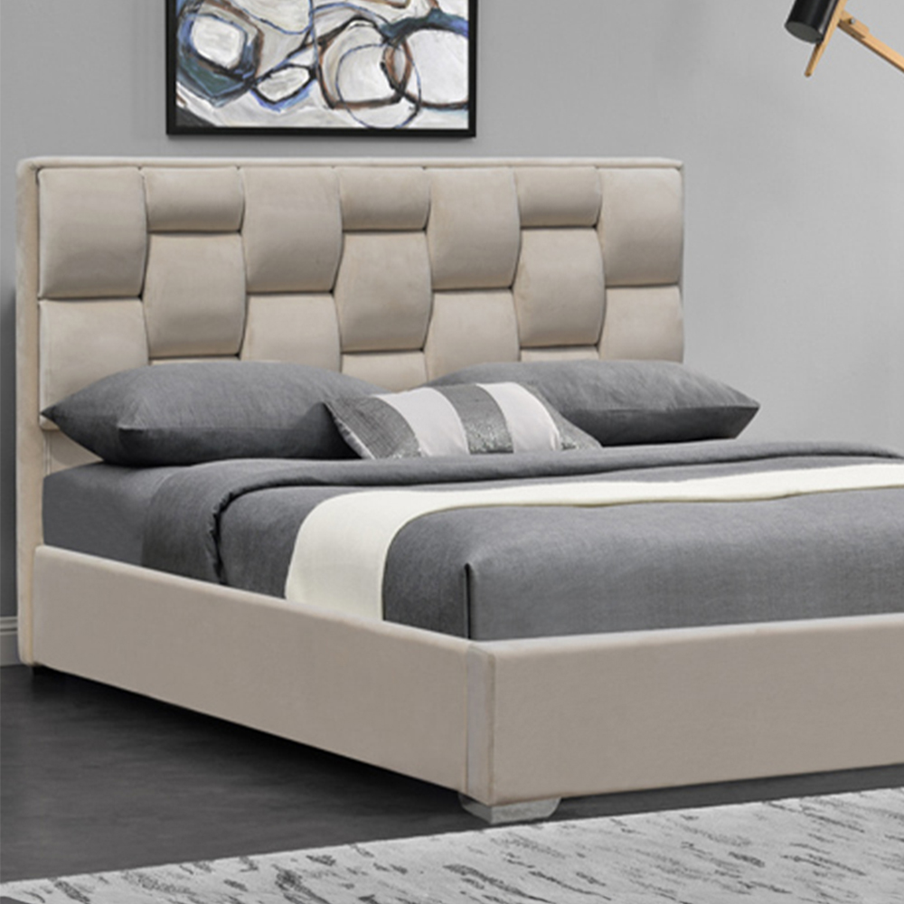 Brooklyn King Size Cream Plush Velvet Bed Frame | Wilko