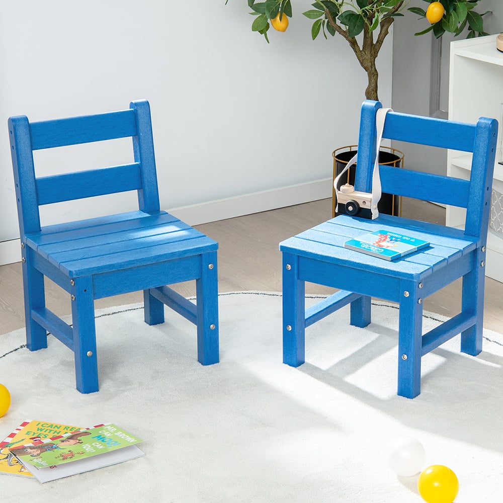 Costway Set of 2 Kids Blue Learning Chair with Backrest