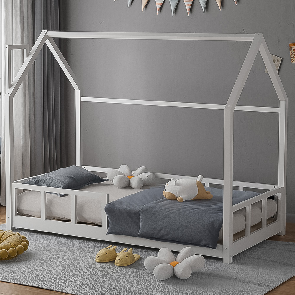 Living and Home Kids Pine Wood House Bed Frame Wilko