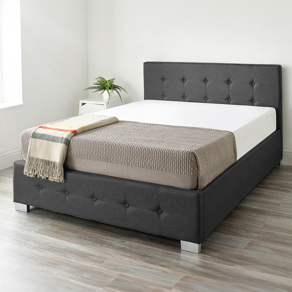 Aspire Single Black Linen End Lift Ottoman Storage Bed Wilko