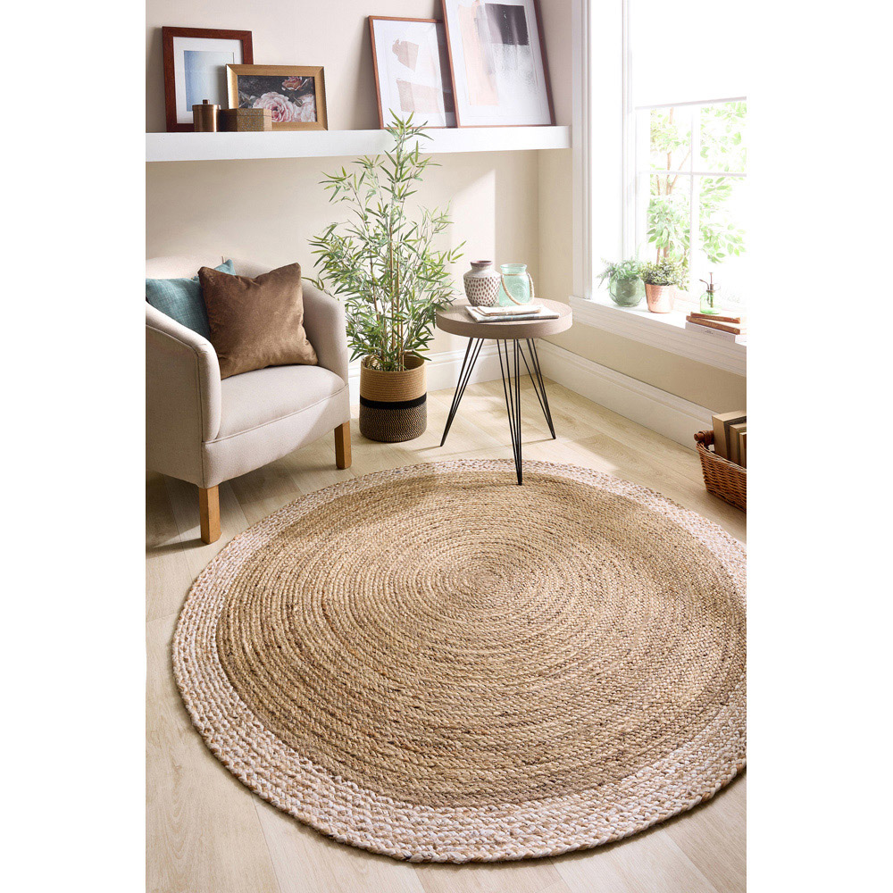Origins Jute Border Natural White Round Rug 150cm | Wilko