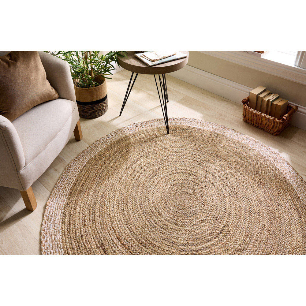 Origins Jute Border Natural White Round Rug 150cm | Wilko