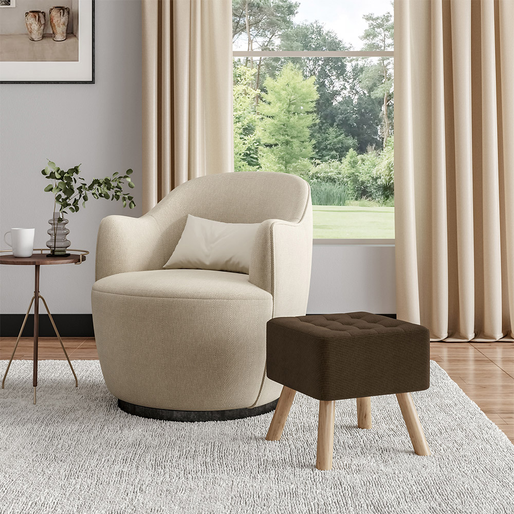 Living and Home Brown Linen Wooden Footstool Wilko