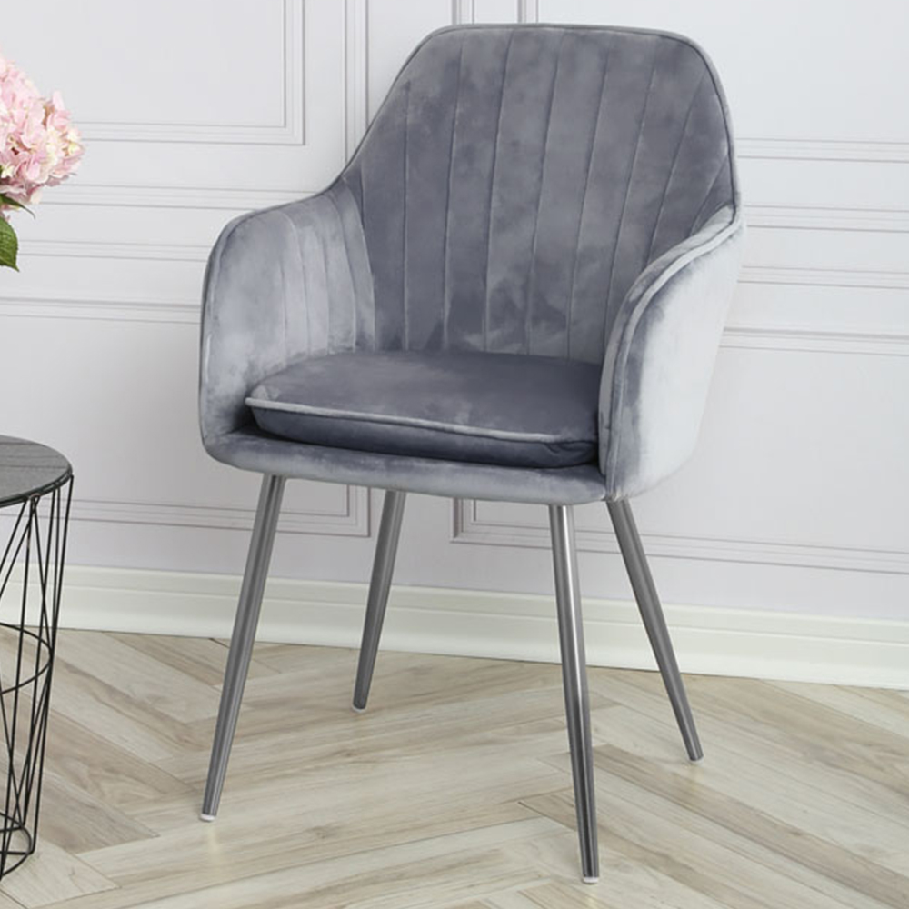 Grey velvet chair with silver legs store