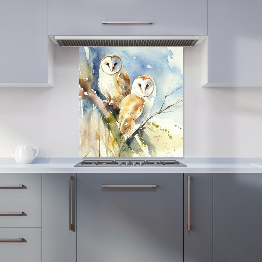 Warren Reed Designer Barn Owls Watercolour Glass Kitchen Splashback 65 ...