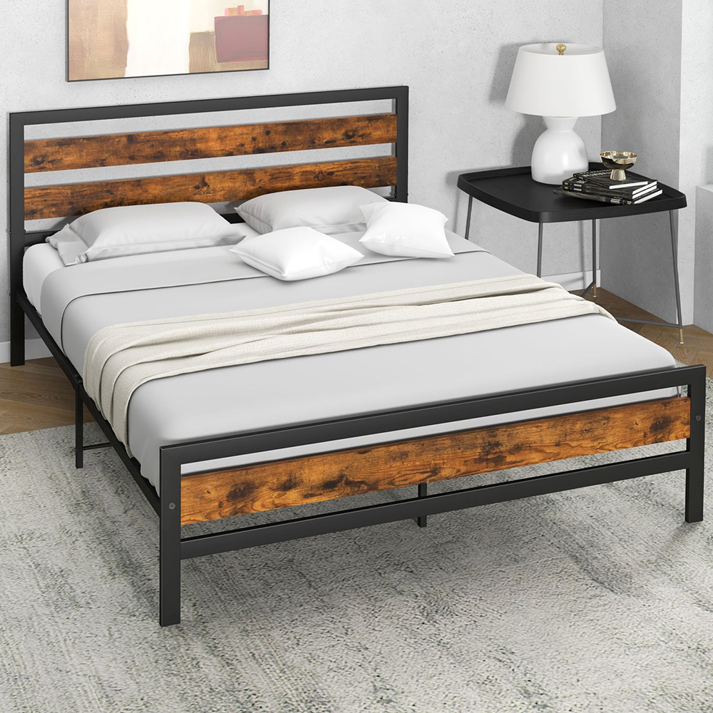 Costway King Size Bed Frame with Rustic Headboard and Footboard Wilko