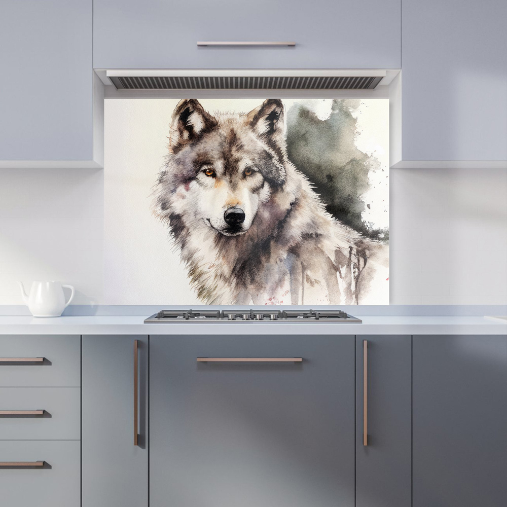 Warren Reed Designer Loyal Wolf Watercolour Glass Kitchen Splashback 65 ...