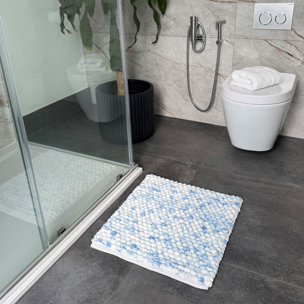 Allure Bath Fashions Luxury Marl Chunky Bobble Blue Square Bath Mat 50 ...