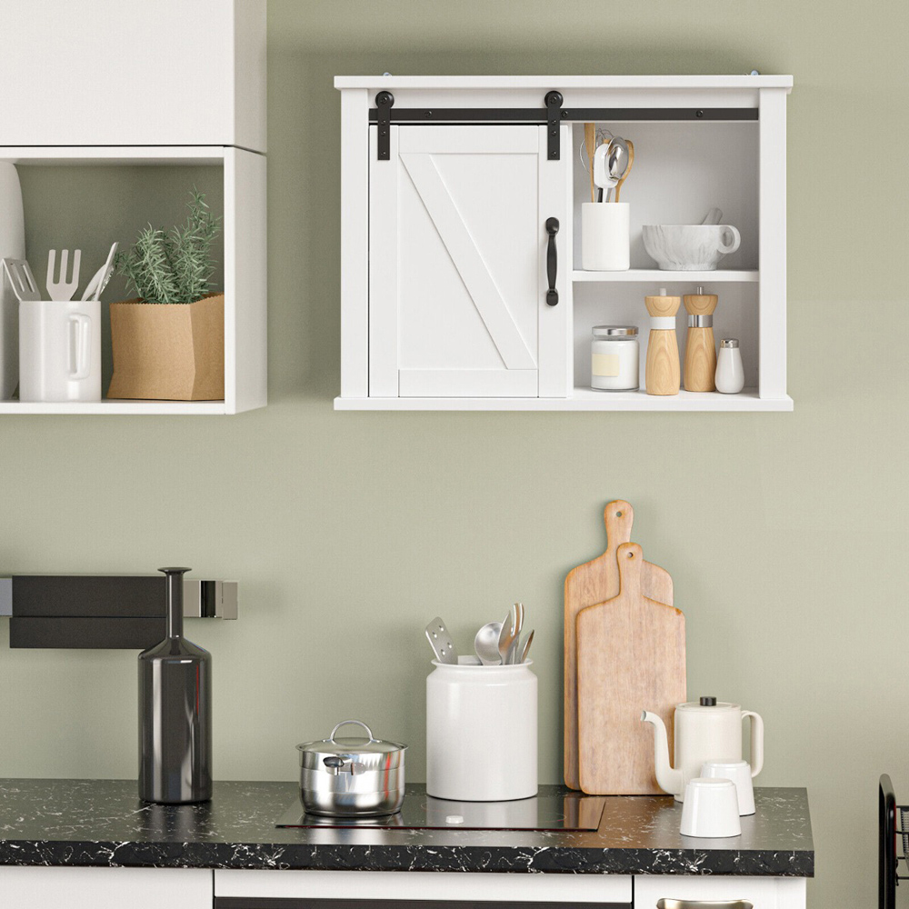 Costway Single Door 2 Shelf White Wall Storage Cabinet | Wilko