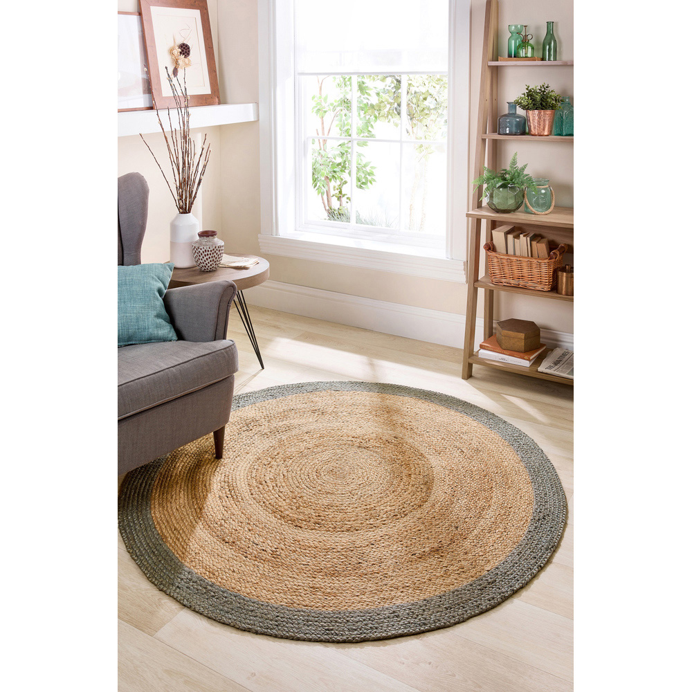 Origins Jute Border Sage Green Round Rug 150cm | Wilko