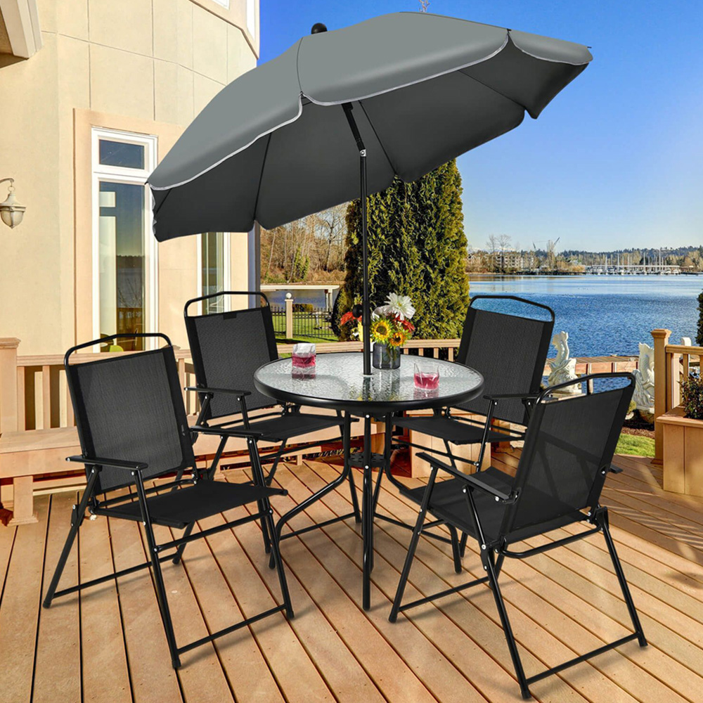 Costway 4 Seater Garden Dining Set with Umbrella Hole Black Wilko