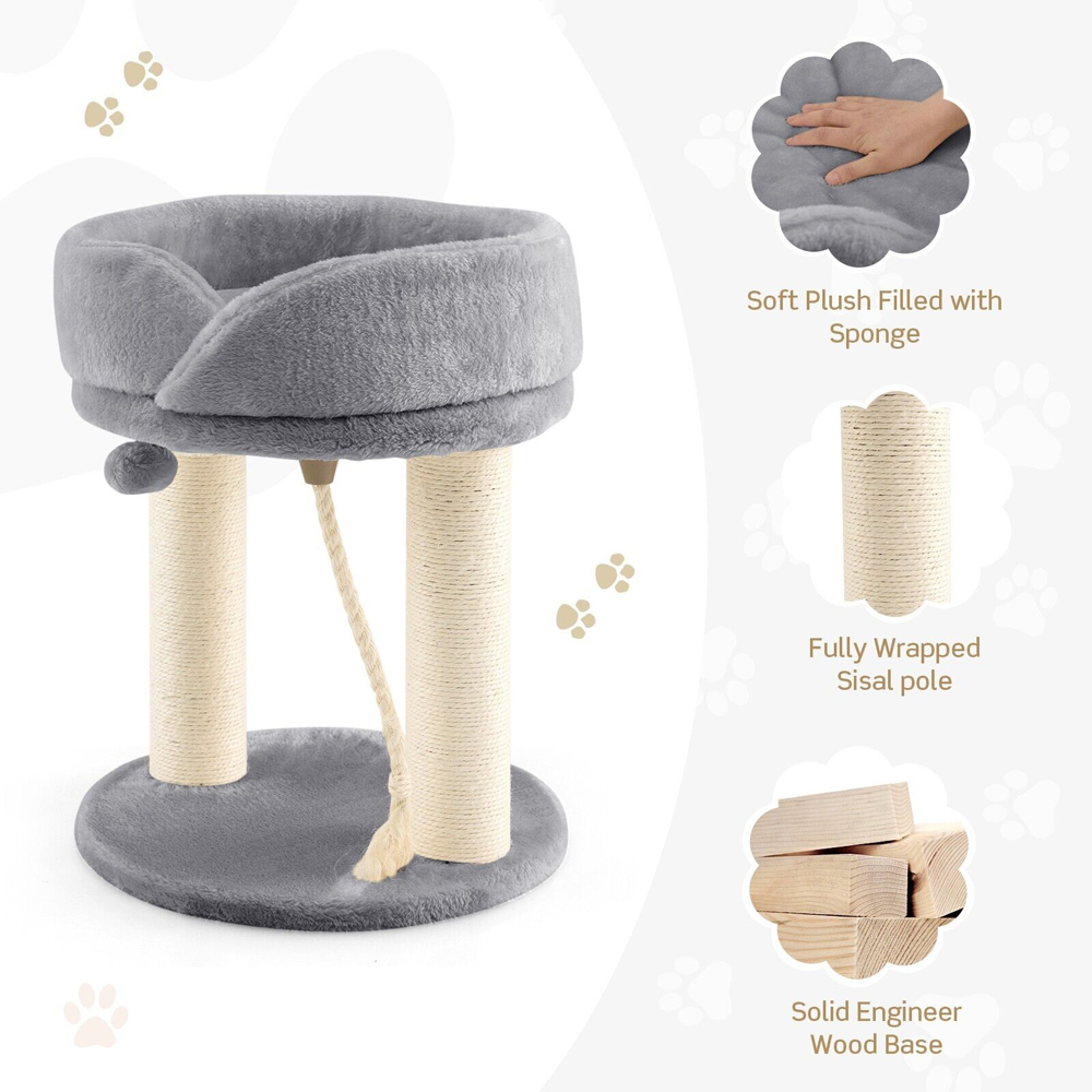 Costway Grey Cat Tree with Fur Ball and Sisal Rope | Wilko