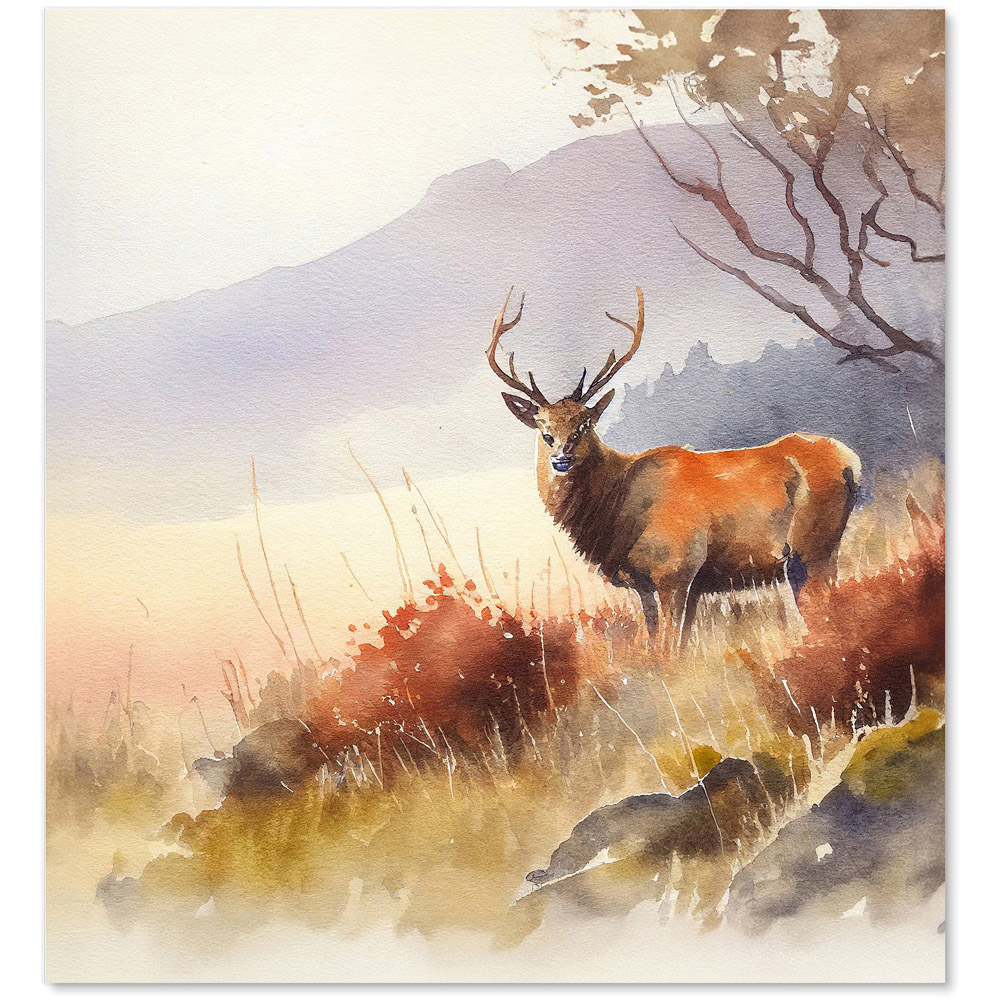 Warren Reed Designer Stag Deer Watercolour Glass Kitchen Splashback 65 ...