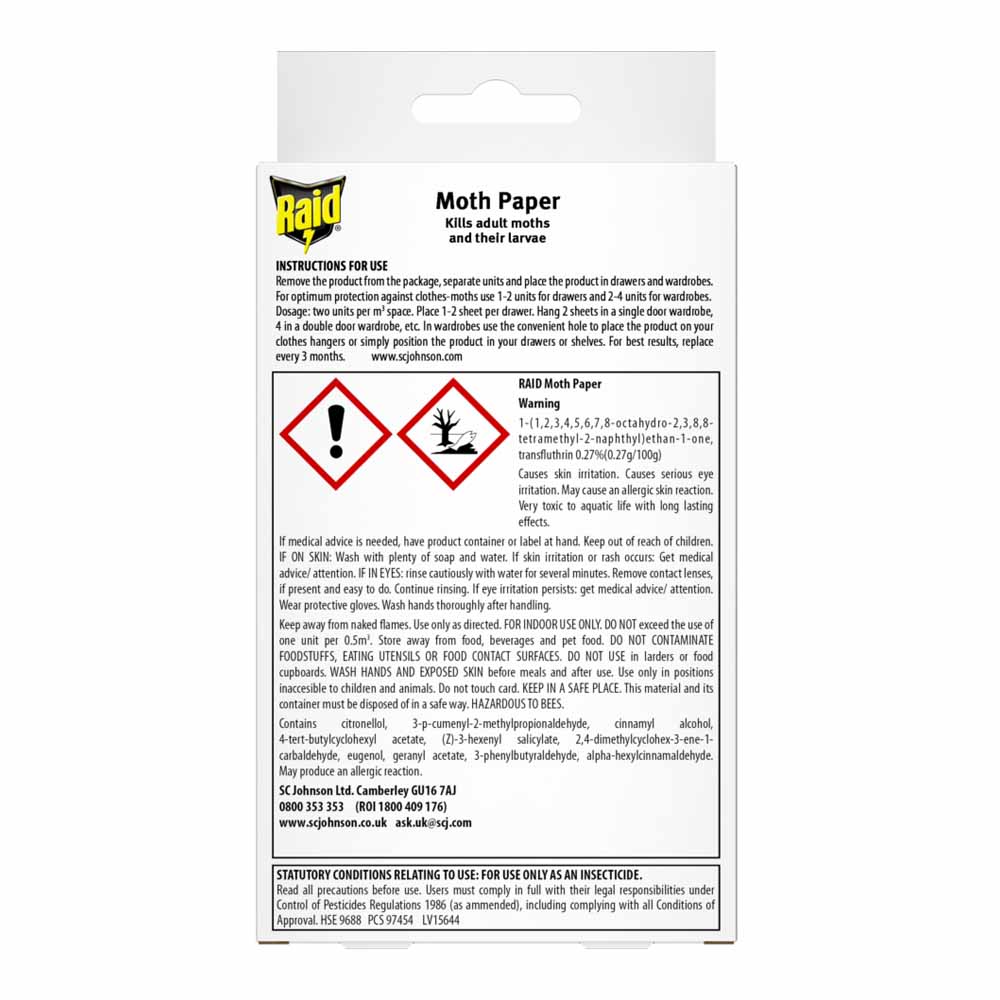 Raid 12 Pack Active Moth Paper | Wilko