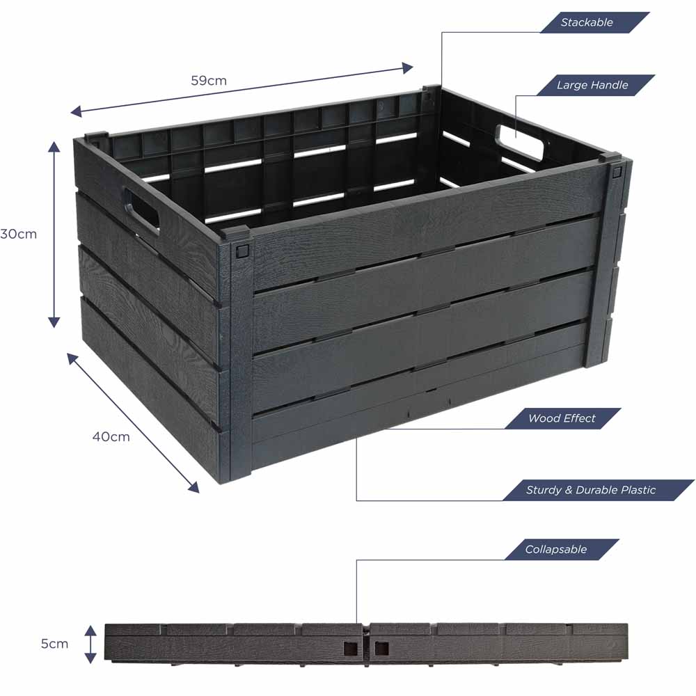 Charles Bentley Strata Pair of Plastic Foldable Crates | Wilko
