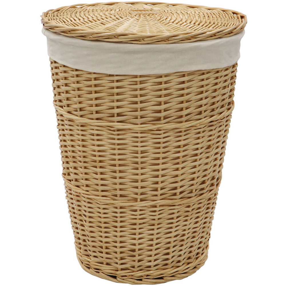 JVL Acacia Honey Round Willow Laundry Basket with Lid 65L | Wilko