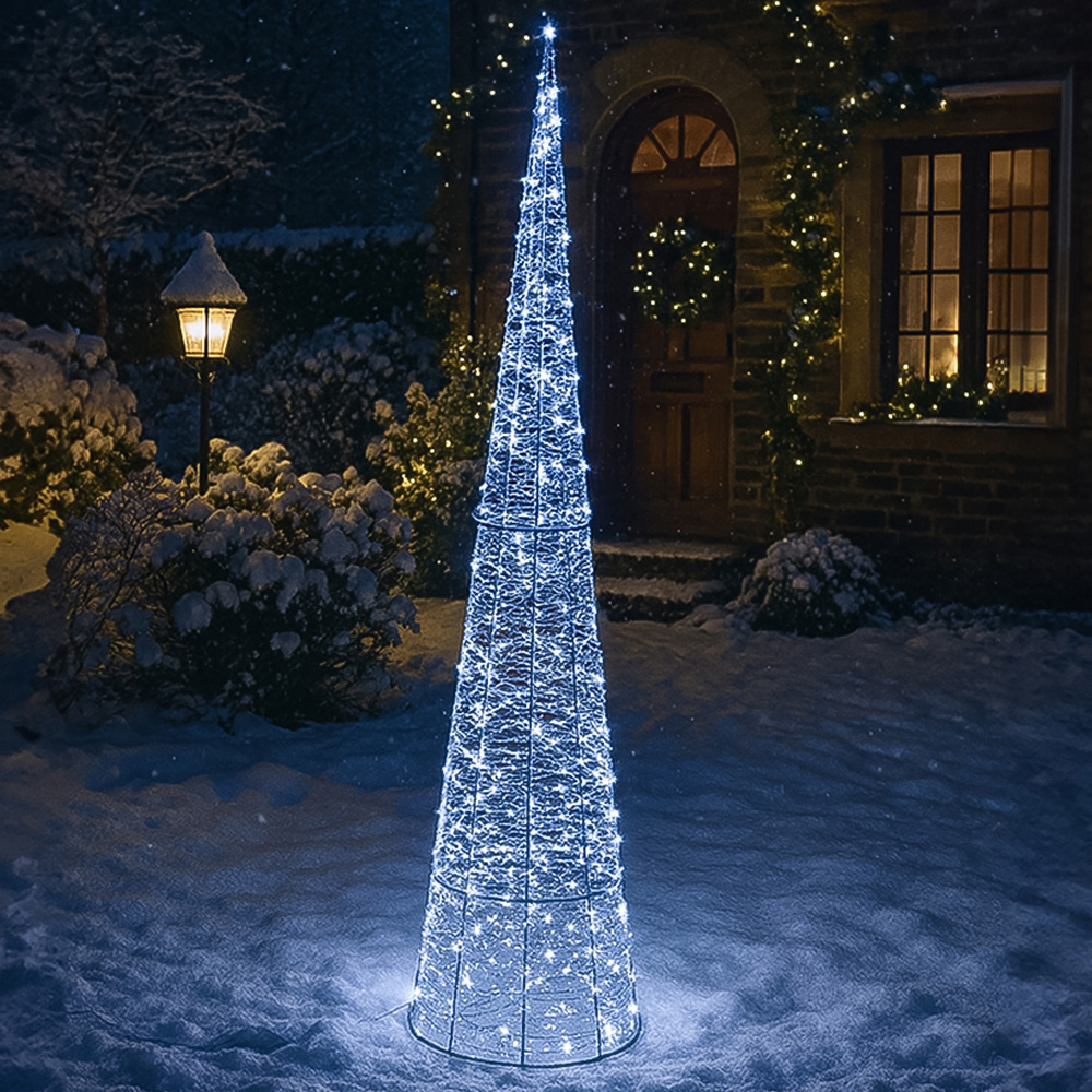 Xmas Haus Silver 350 White Micro LED Cone Shaped Light Tower 3ft | Wilko