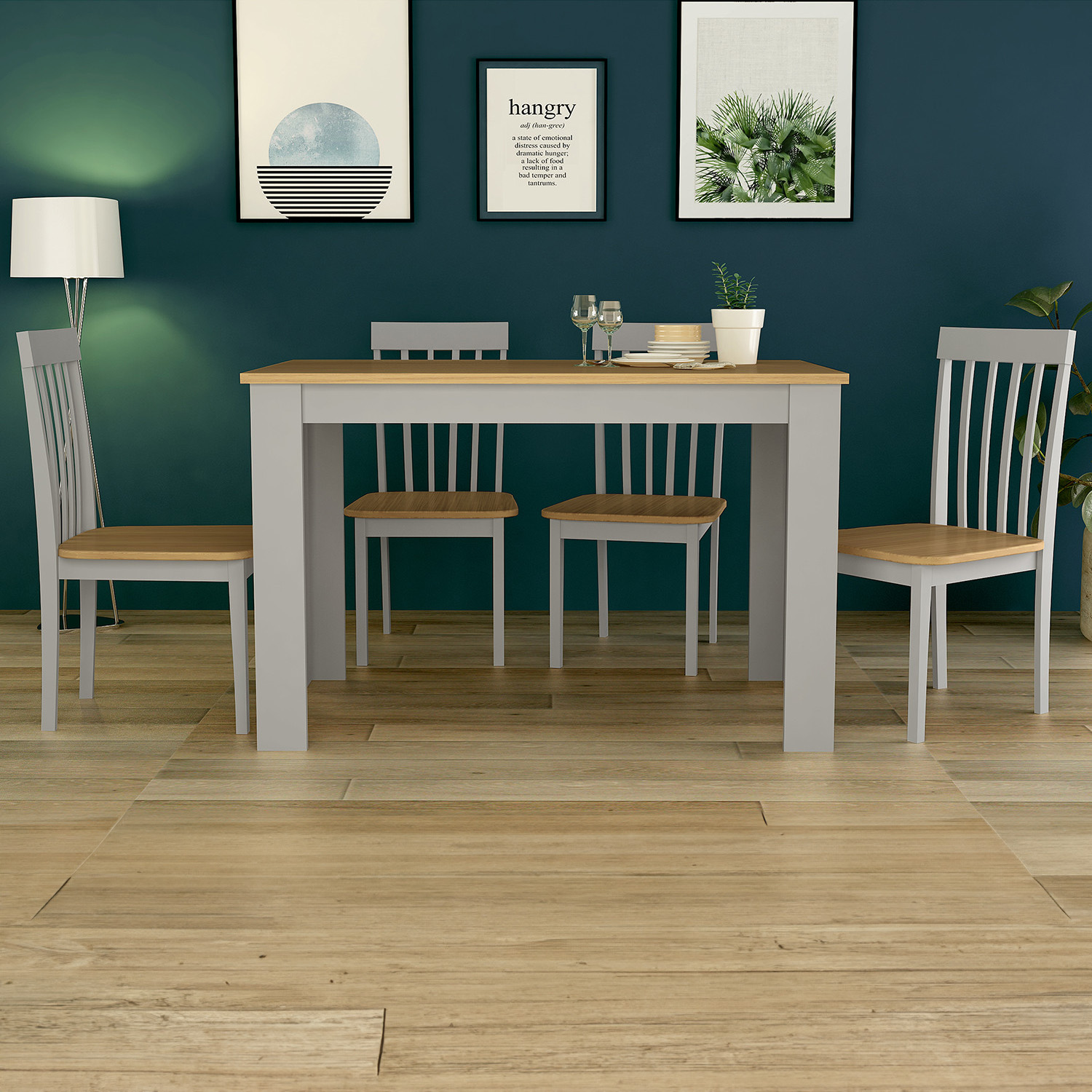 Lexington Wooden 4 Seater Dining Set Grey | Wilko