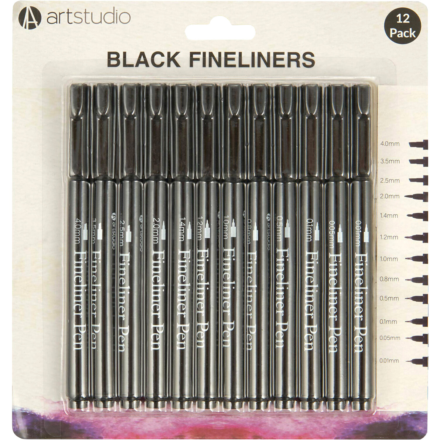 Art Studio Black Pen Fine 12 Pack | Wilko