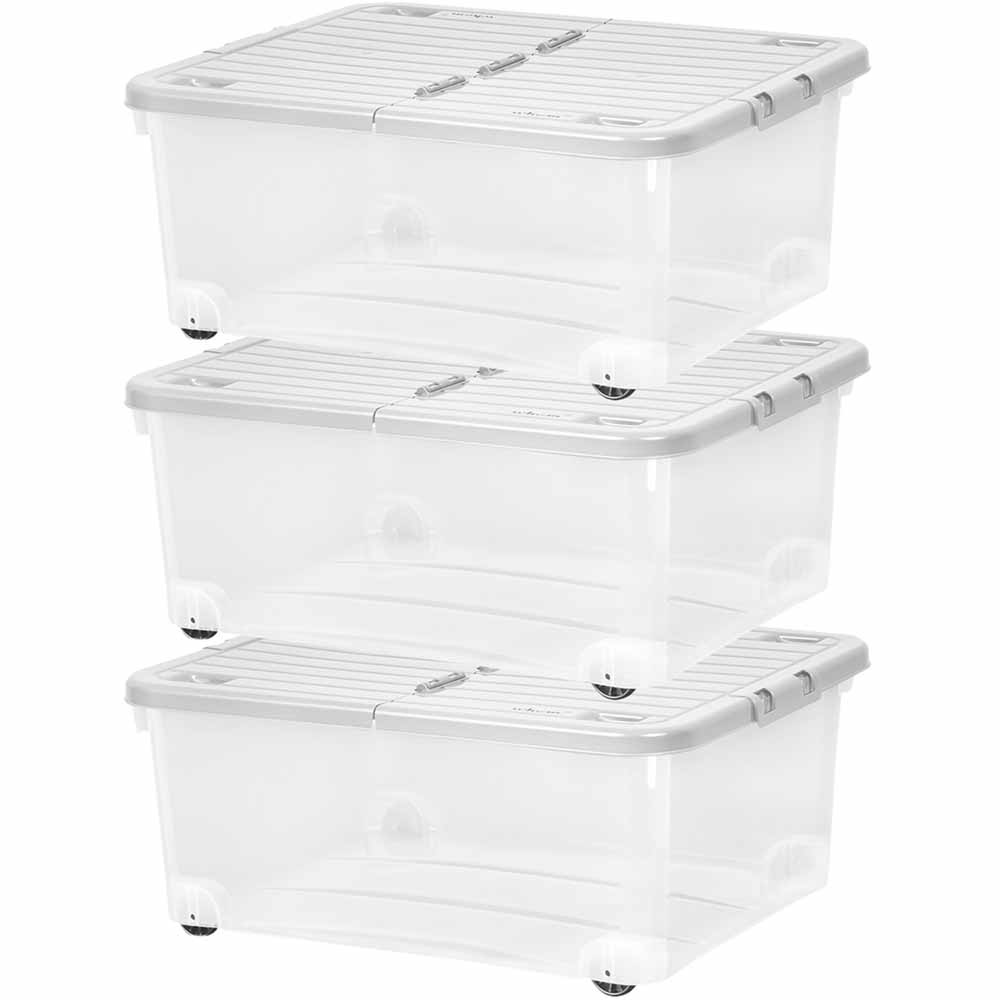 Wham 30L Grey Storage Box with Wheels and Lid 3 Pack | Wilko