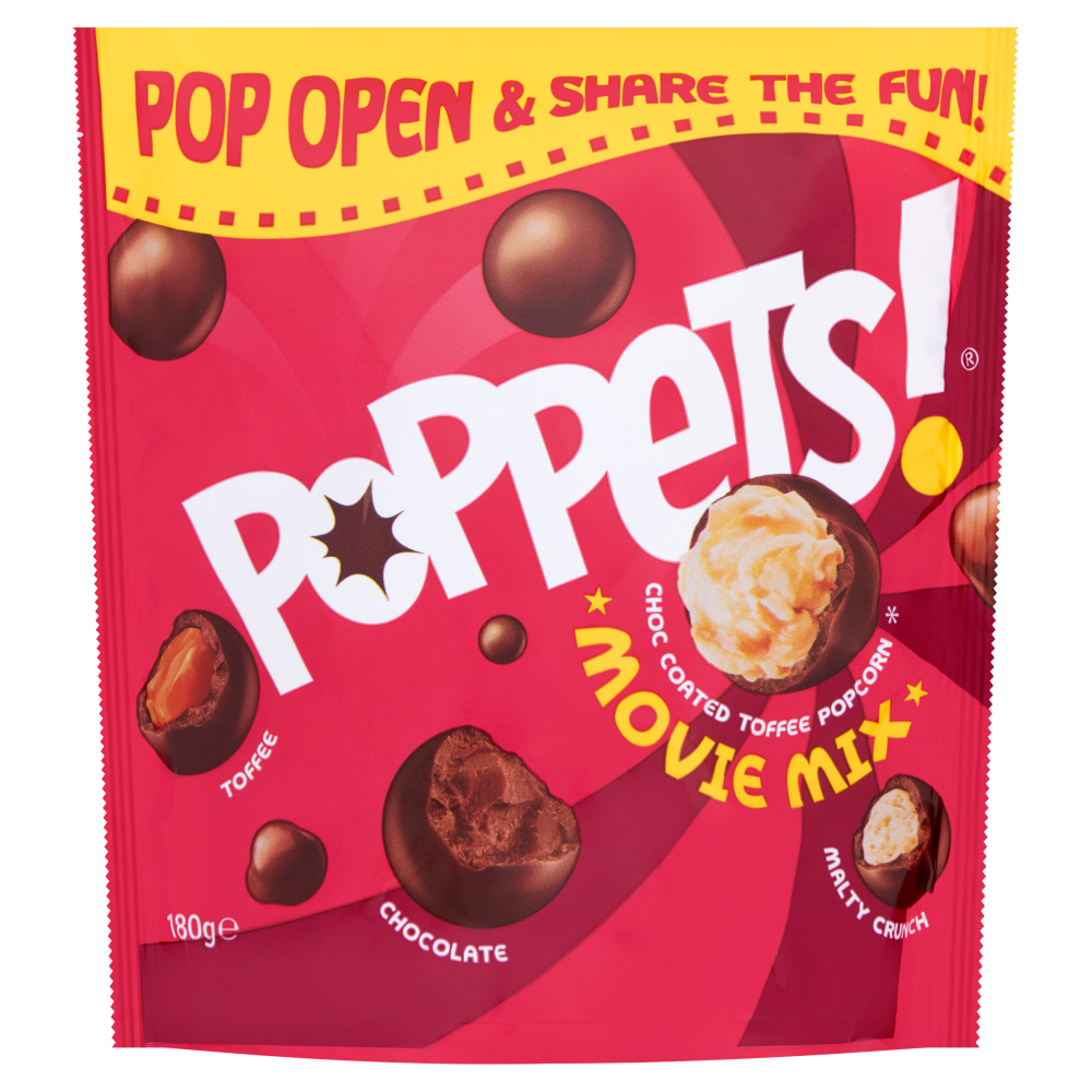 Poppets Movie Mix Choco Coated Toffee Popcorn 180g | Wilko