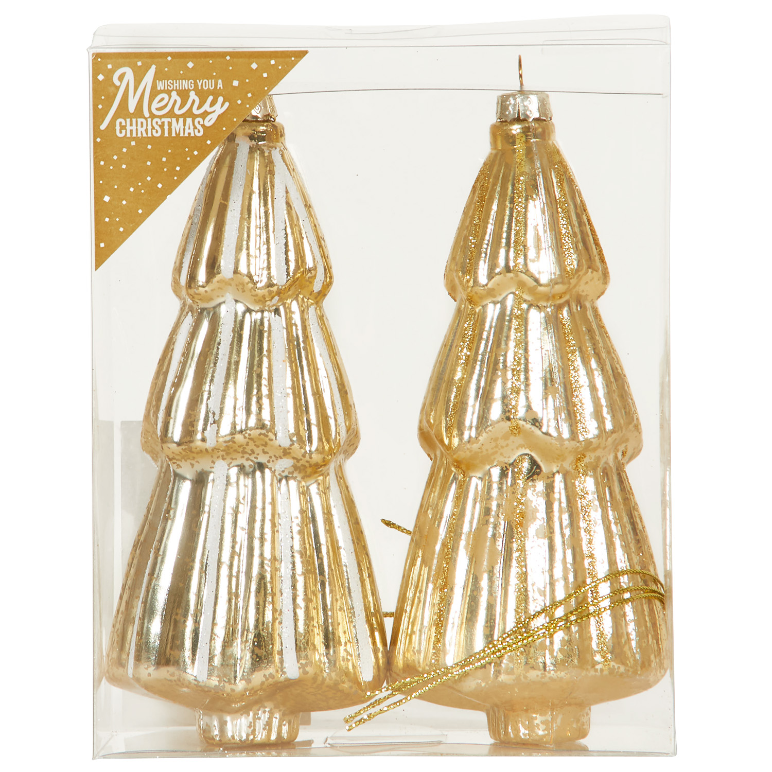 Set of 2 Hanging Tree Decorations - Gold | Wilko
