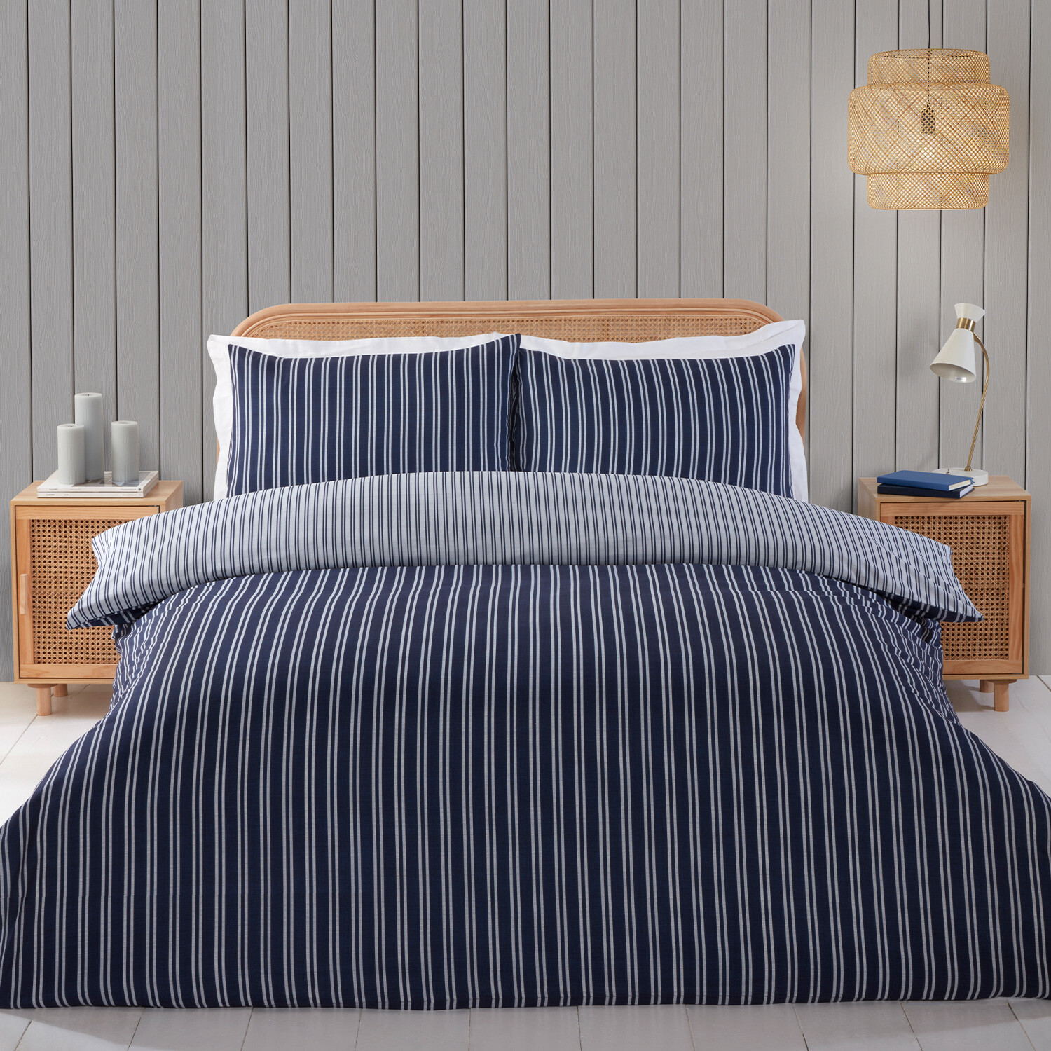 Harbour Double Navy Stripe Duvet Set | Wilko