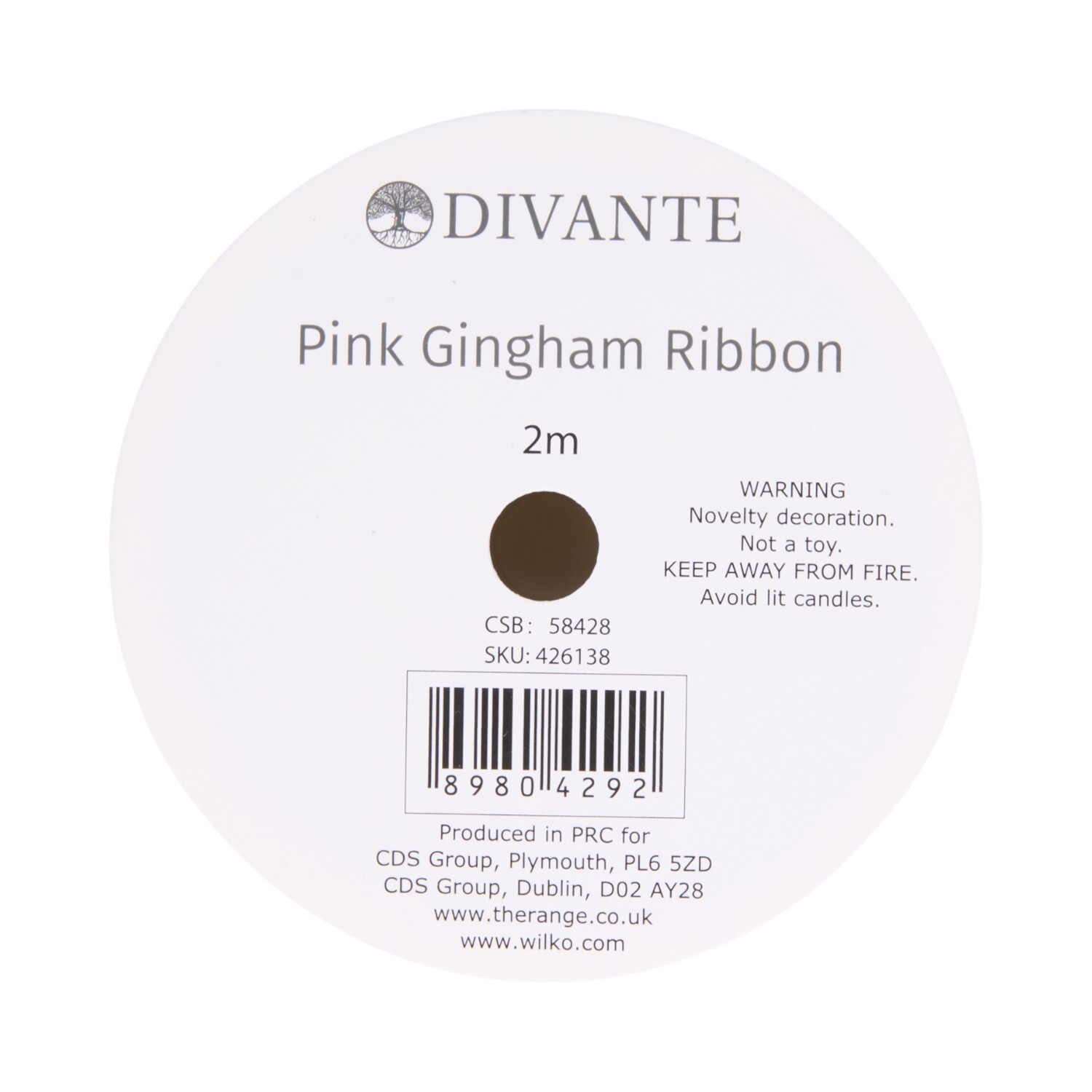 Pink Bow Gingham Ribbon 2m | Wilko