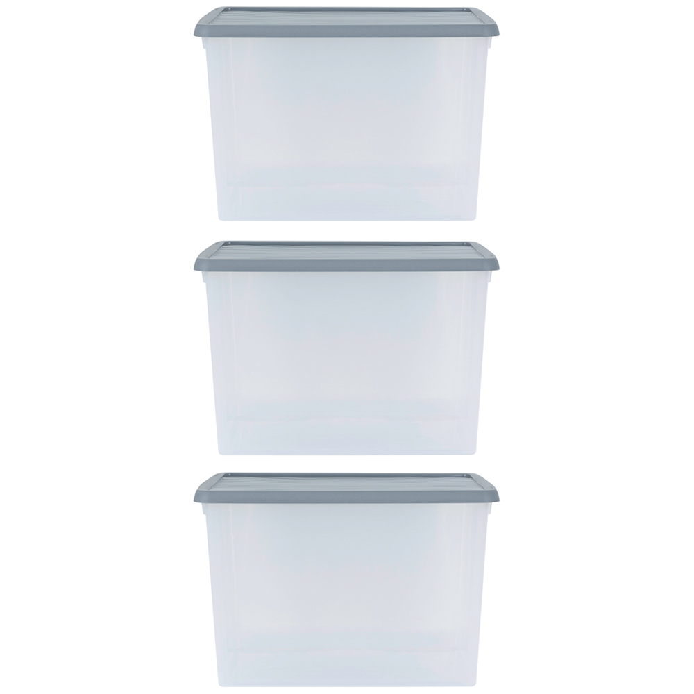 Wham 50L Clear Stackable Plastic Storage Box with Lid 3 Pack | Wilko