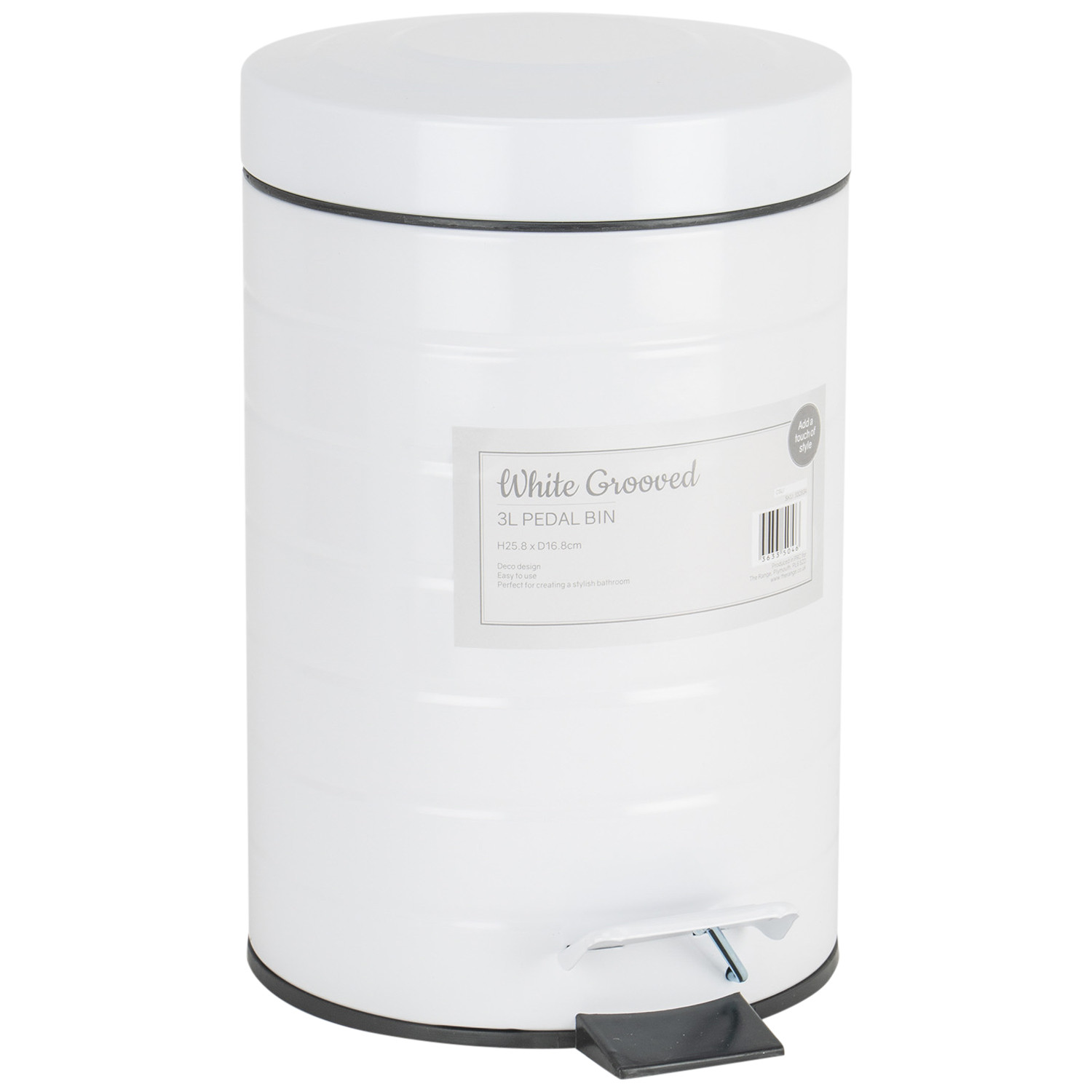 White Grooved Pedal Bin 3L | Wilko