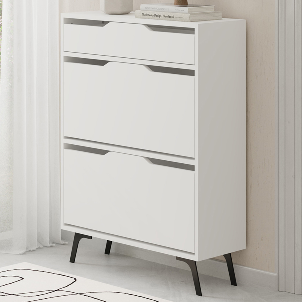 Decortie Asta 2 Door Single Drawer White Modern Shoe Cabinet | Wilko