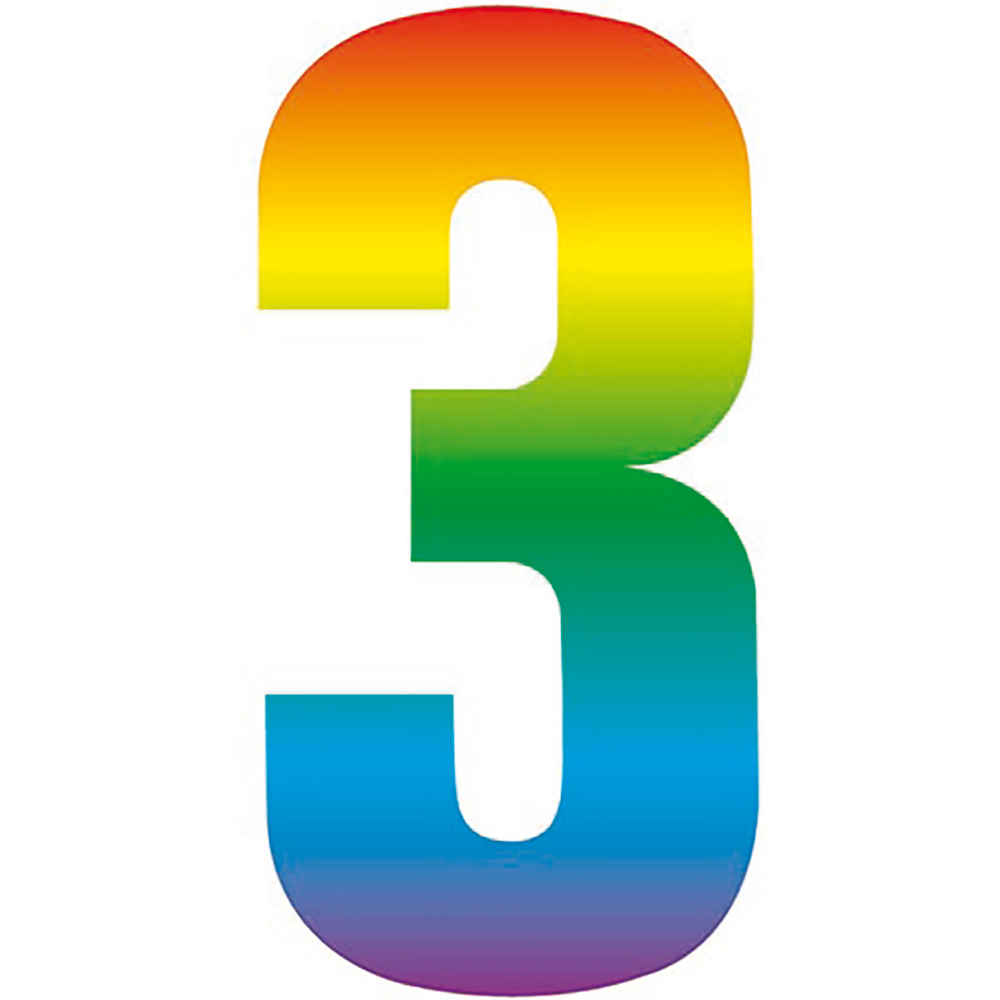 Rainbow Self Adhesive Number Sticker - 3 | Wilko