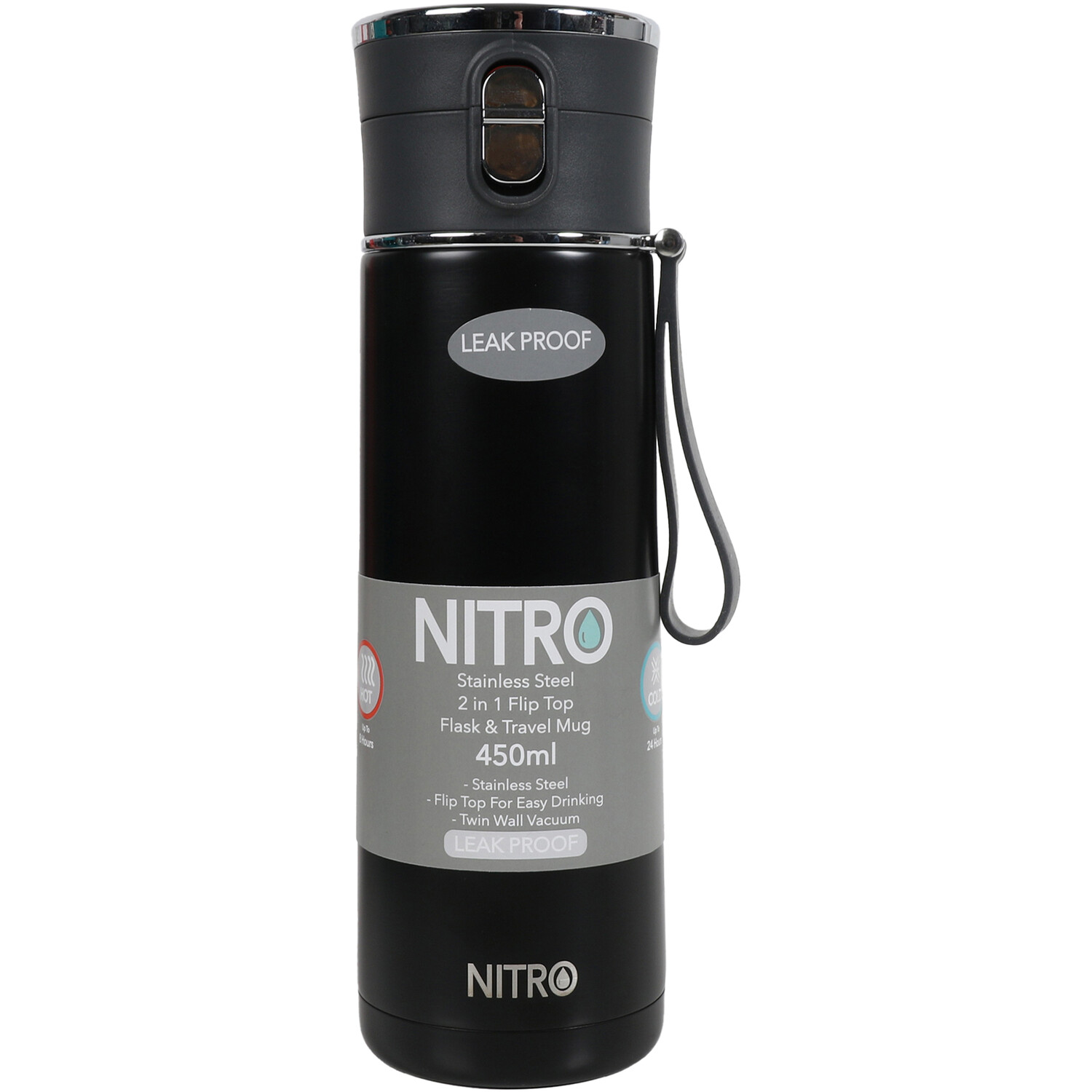 Nitro 450ml Flip Top Flask - Black | Wilko